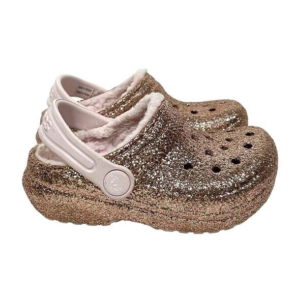 CROCS | Shoes | Crocs Size 7 Gold Glitter Sparkle Lined Clog Comfort ...